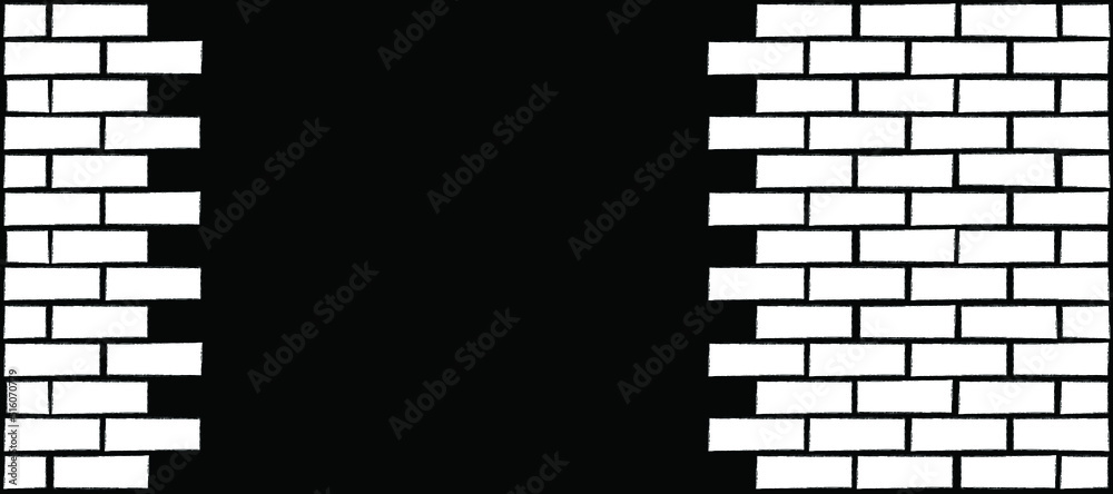 Grunge, empty background brick wall side view. Funny vector block stone ...
