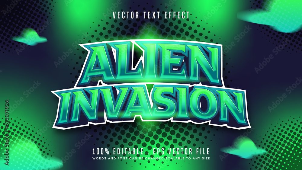Alien Invasion 3d editable text effect font style Stock Vector | Adobe ...
