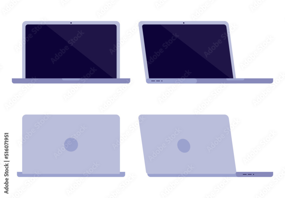 Modern, Minimalistic Laptop Set — Front & Back Views. Flat Vector ...