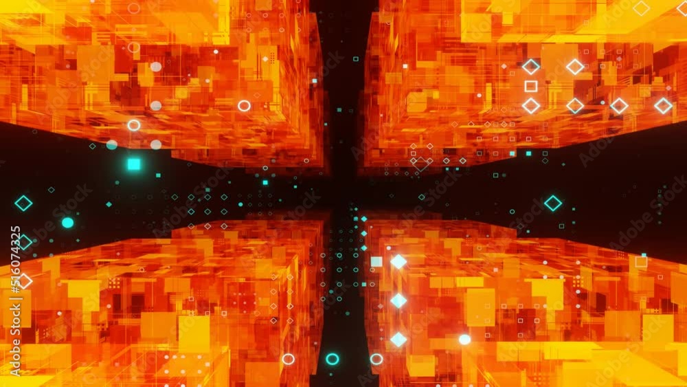 looping animation, cubic shapes with technologic surface. 3D ...