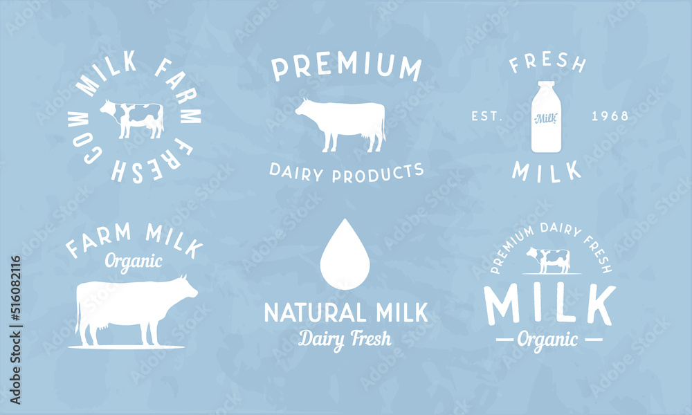 Milk logo and stamp design templates. Dairy logo set with cow ...