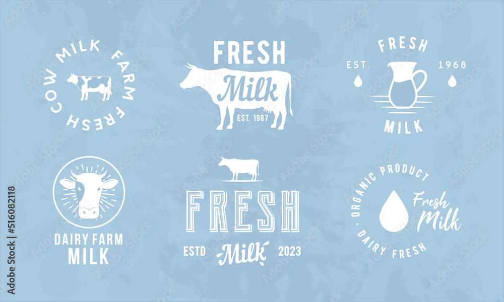 Vetor de Vintage Milk logo templates and 6 design elements for dairy ...