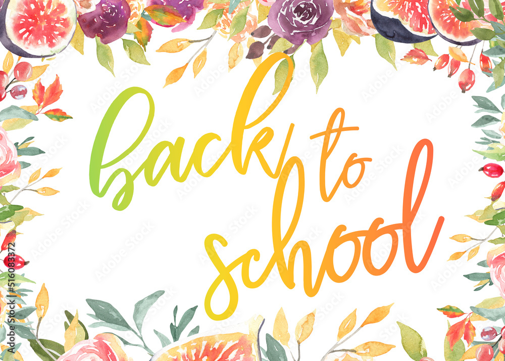 Watercolor Back to school frame poster background illustration,fall ...