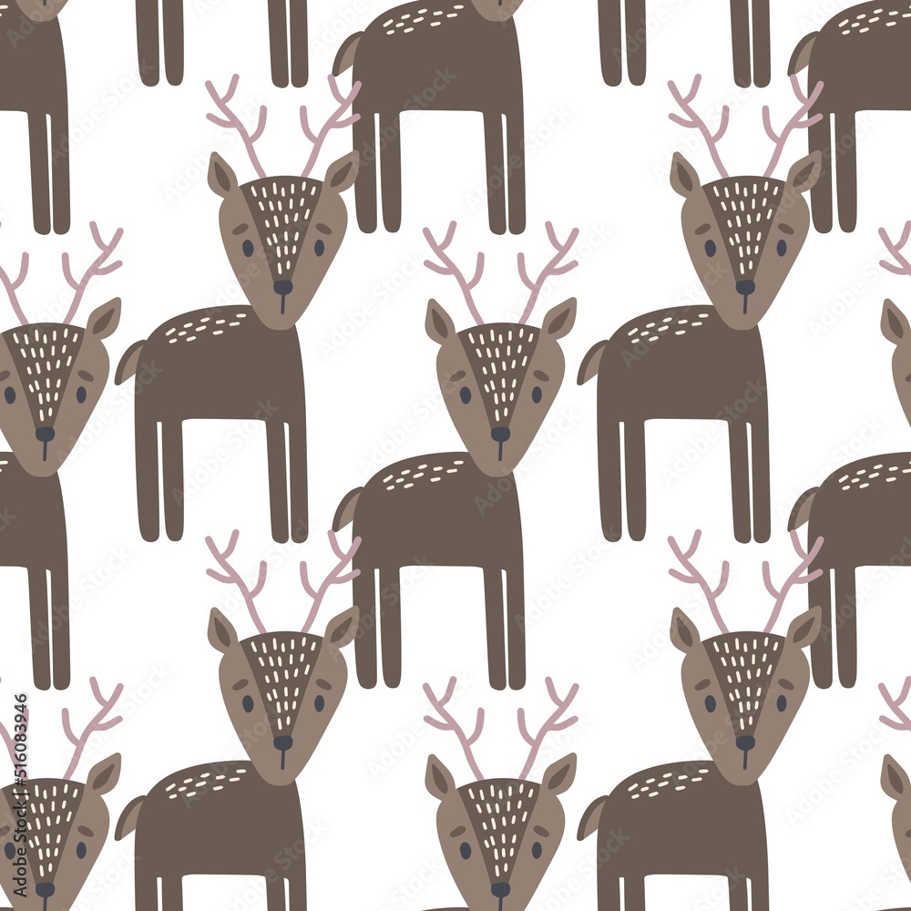 Seamless Scandinavian drawing. Vector children's background with a deer ...