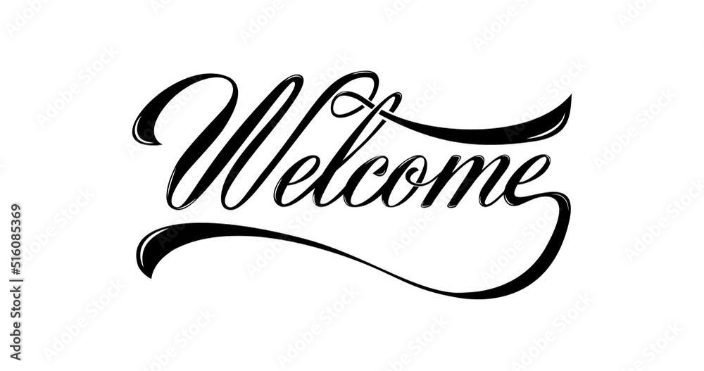 Animated welcome text in black and white color on the white and black ...