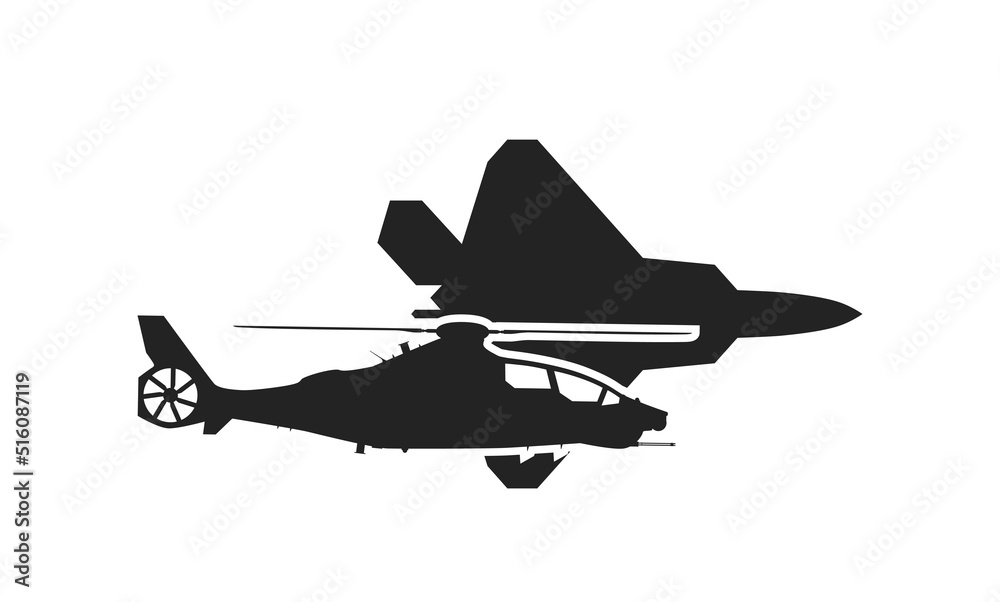 air force icon. f-22 raptor fighter jet and attack helicopter. vector ...