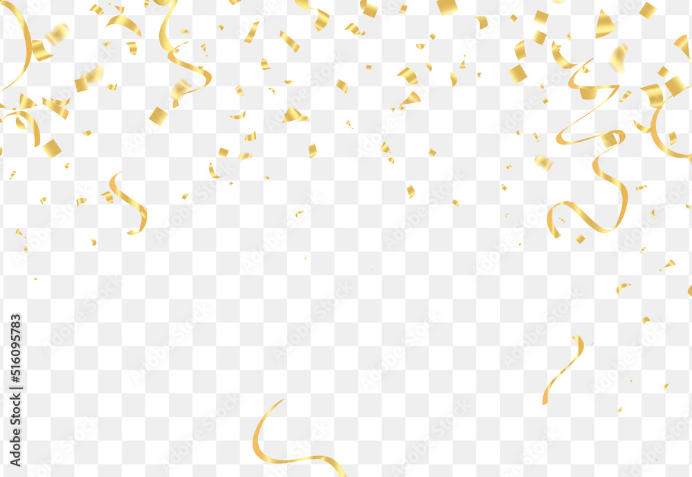Falling shiny golden confetti isolated on transparent background.VIP flying sparkle elements ...