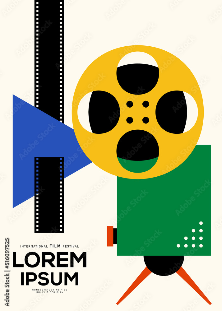 Film poster design template background with vintage movie camera Stock ...