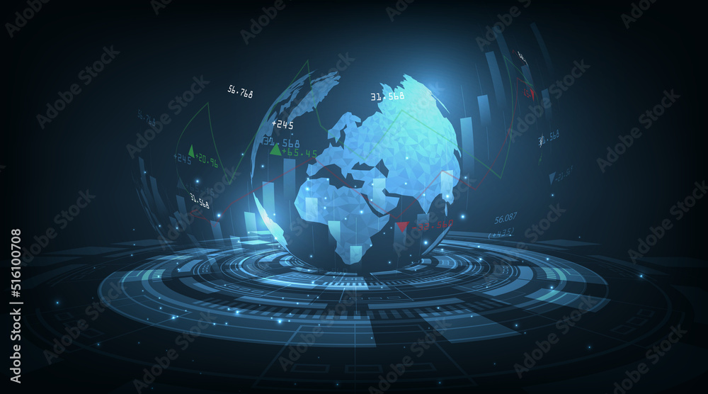 Stock market and trading graph concept.World map with graph in ...
