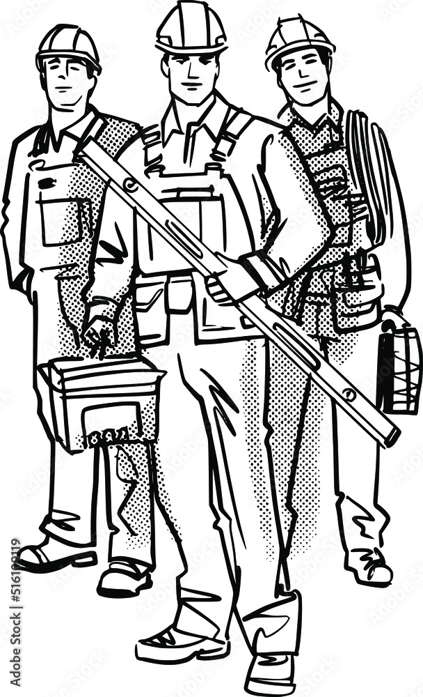 vector illustration sketch of the builder workers with a tool box Stock ...