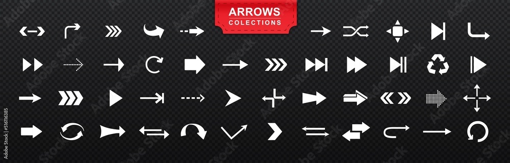 Big set of arrows. White icons or stickers with arrows of various ...
