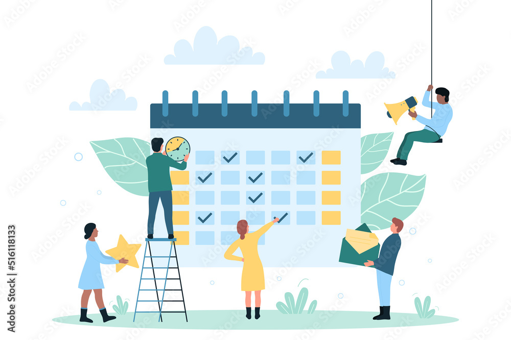 Effective time management and planning projects. Cartoon tiny ...