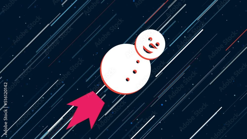 Christmas snowman flies through the universe on a jet propulsion. The ...