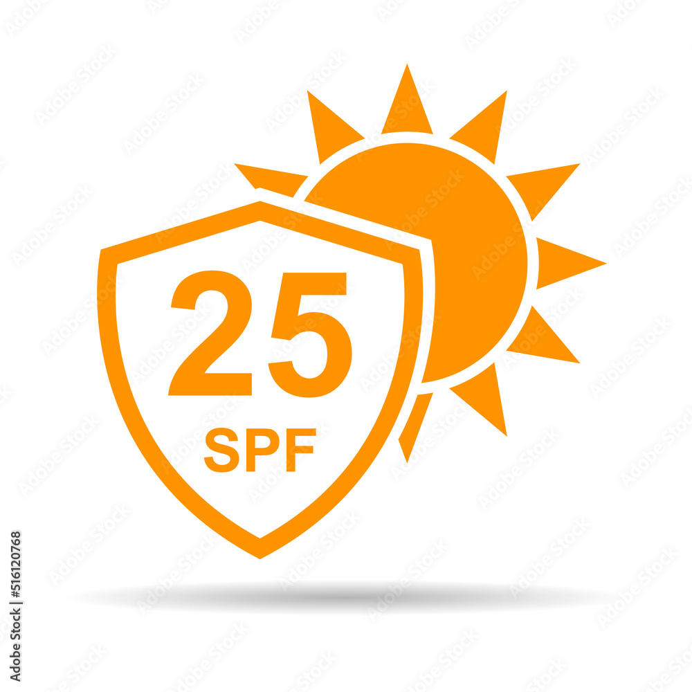 Sun protection factor 25 icon shadow, uv radiation block symbol, sun ...