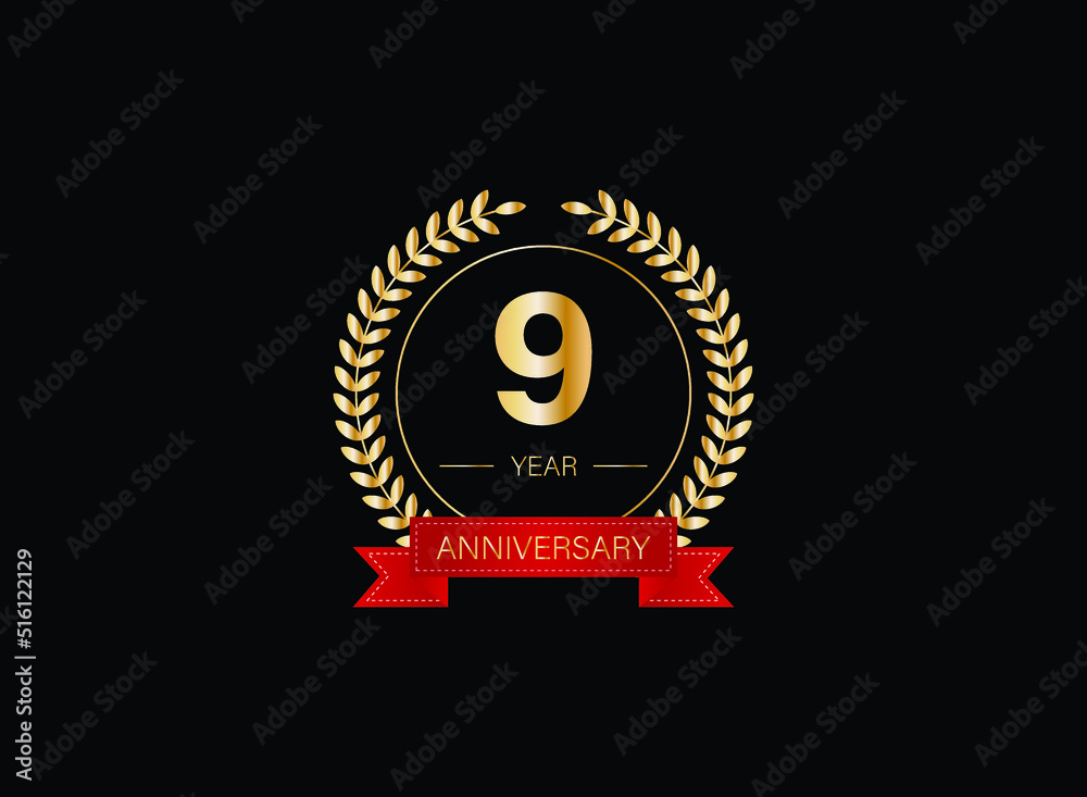 9th anniversary celebration with gold glitter color and white ...
