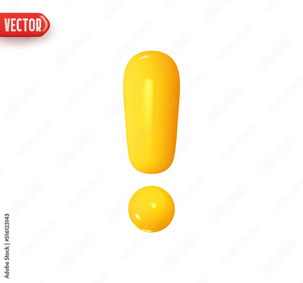 Exclamation sign yellow colors. Realistic 3d design In plastic cartoon ...