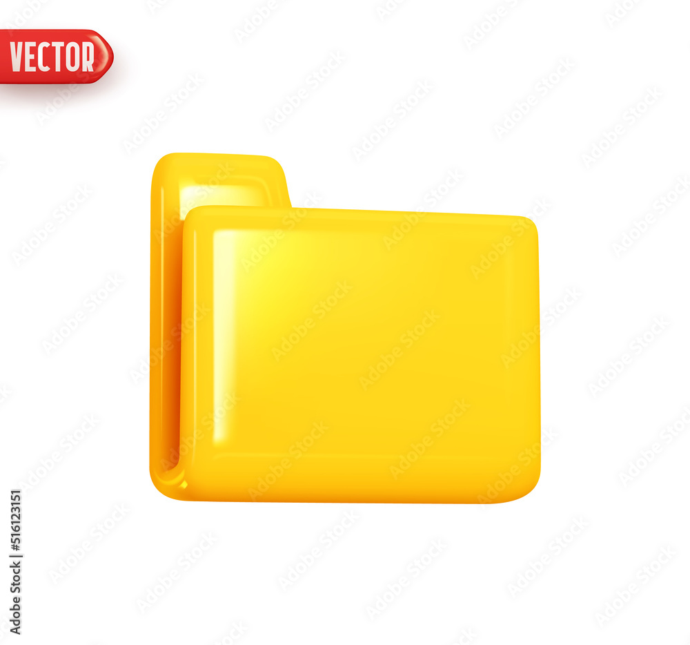 Folder file. Folder with document archive. Computer file yellow color. Realistic 3d design In ...