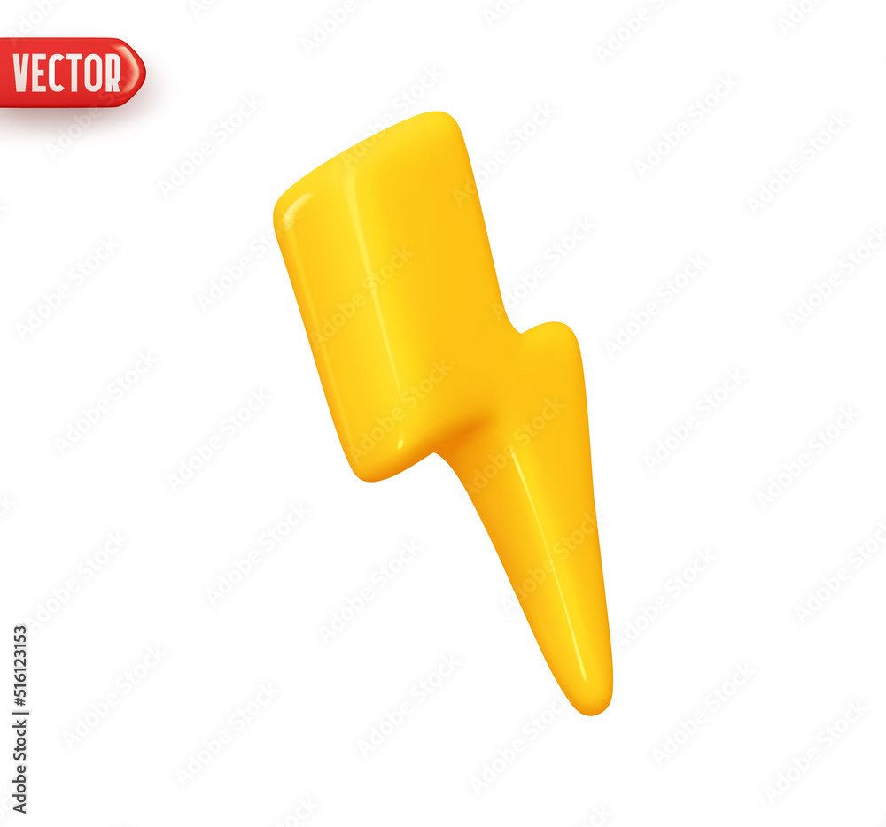 Lightning Sign Yellow Color. Realistic 3d design In plastic cartoon ...