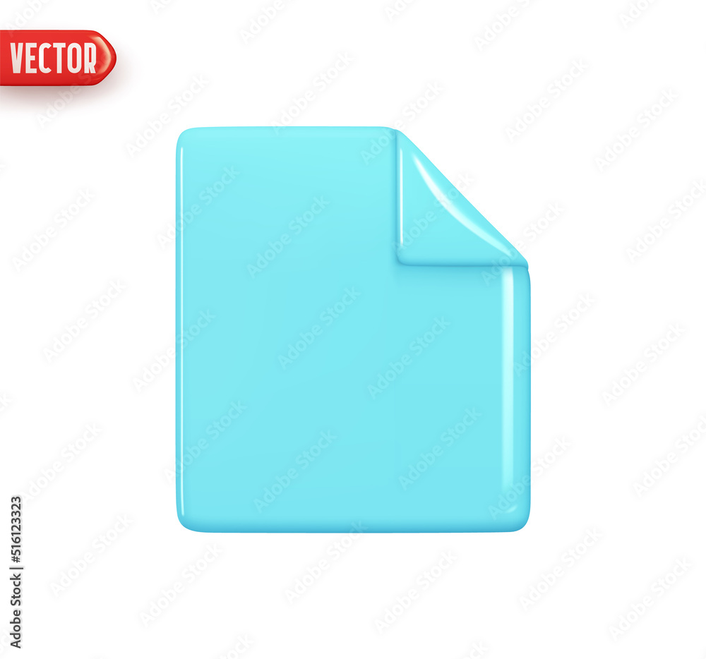Paper text document blue color. Realistic 3d design In plastic cartoon ...