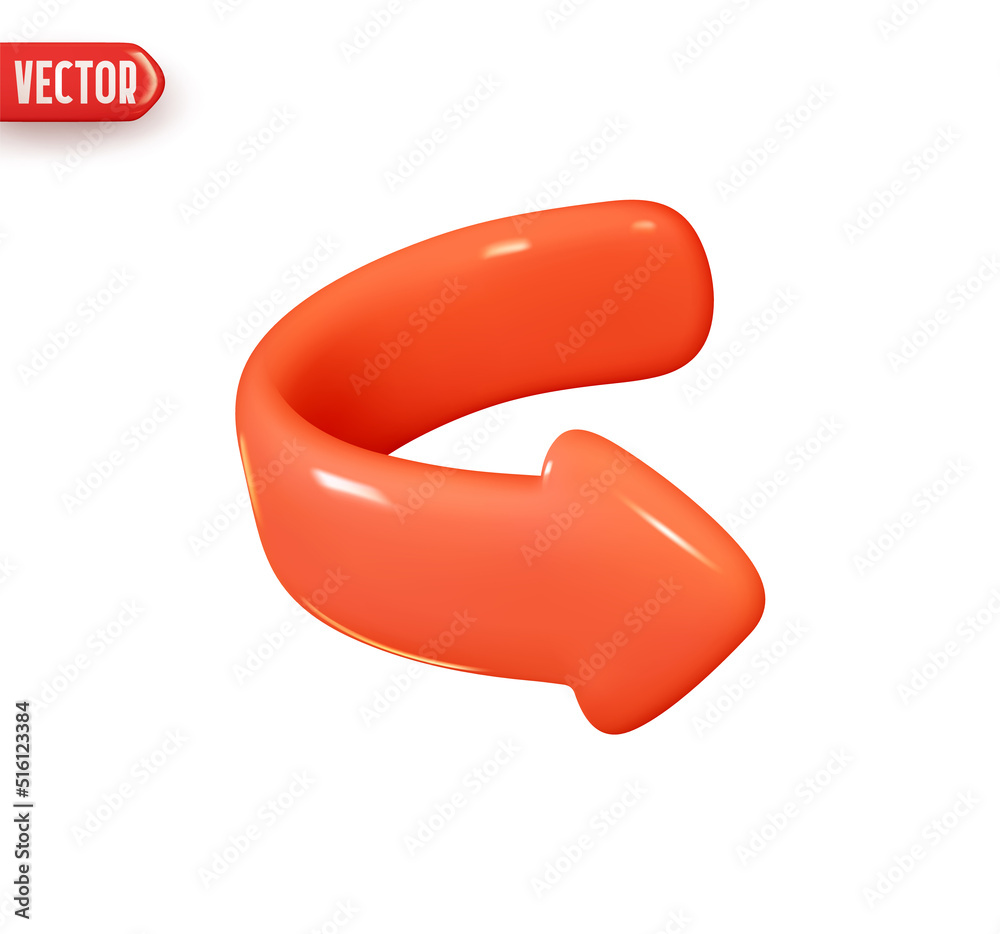 Curve arrow red color. Realistic 3d design In plastic cartoon style ...