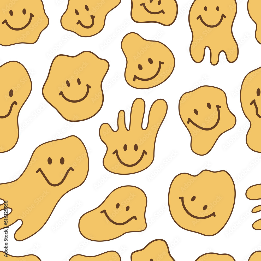 Seamless pattern retro 1970s smiley face. Background with positive and ...