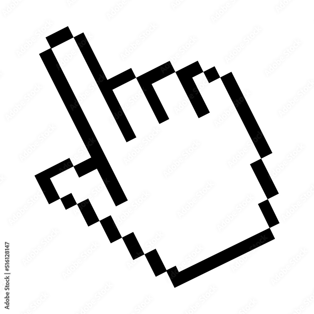 Pixel hand cursor icon, pixel mouse cursor, vector illustration. Stock ...