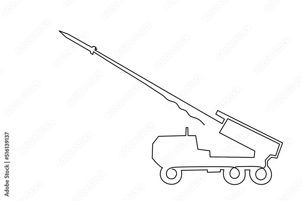 Multiple launch rocket system HIMARS,one line art.Military combat ...