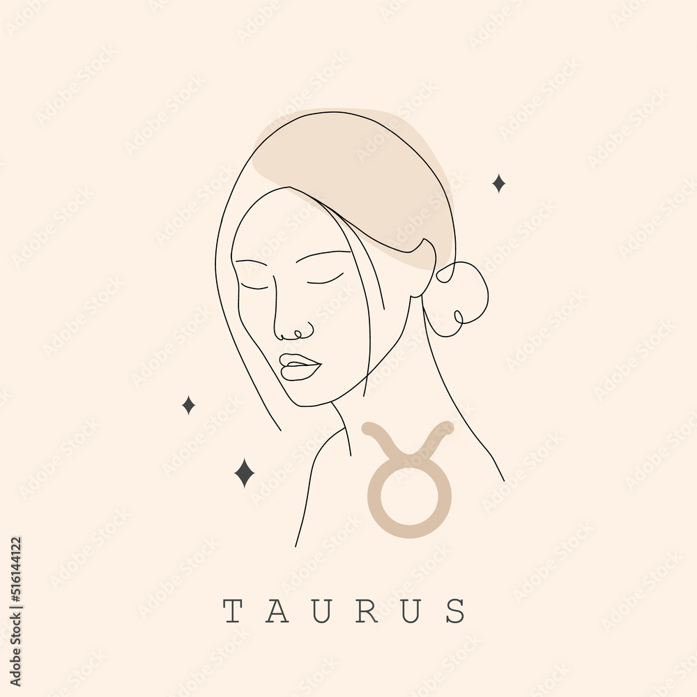 Taurus zodiac sign. One line drawing. Astrological icon with abstract ...
