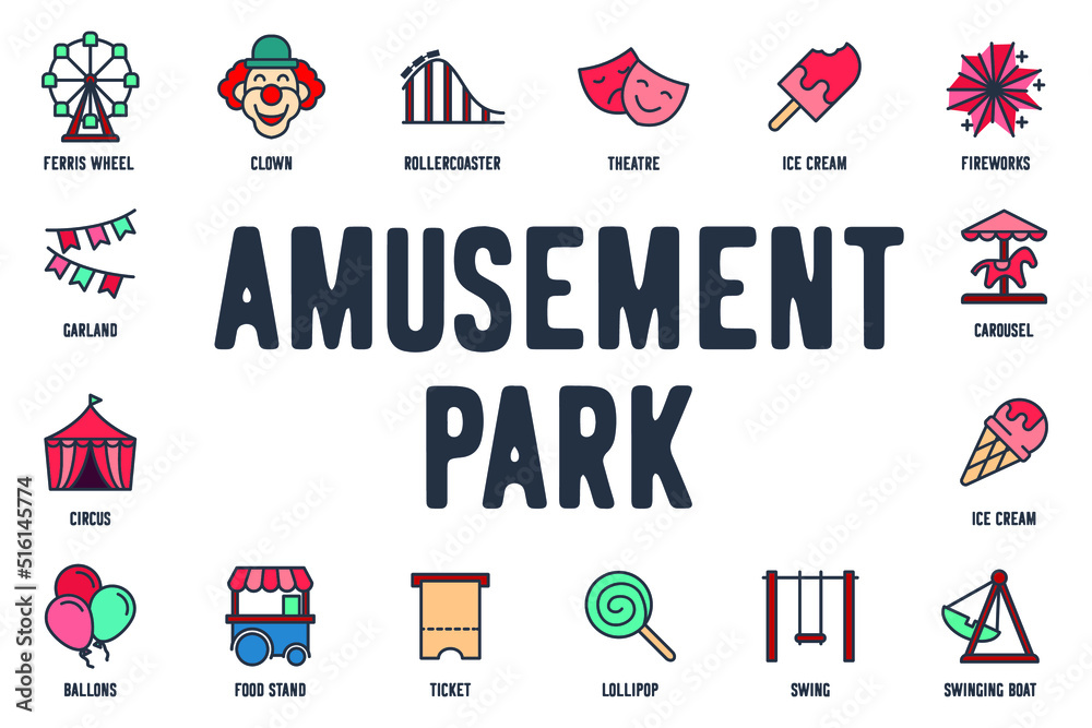 Amusement Park set icon symbol template for graphic and web design ...