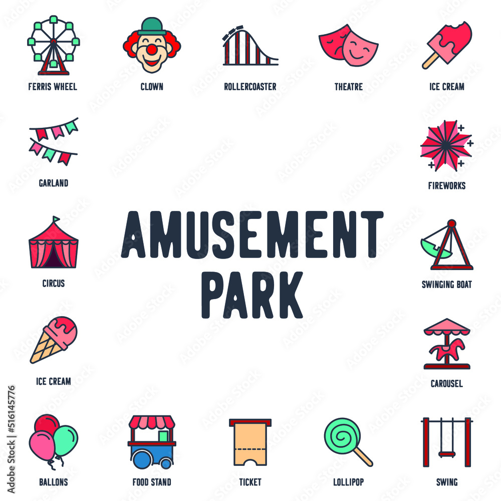 Amusement Park set icon symbol template for graphic and web design ...