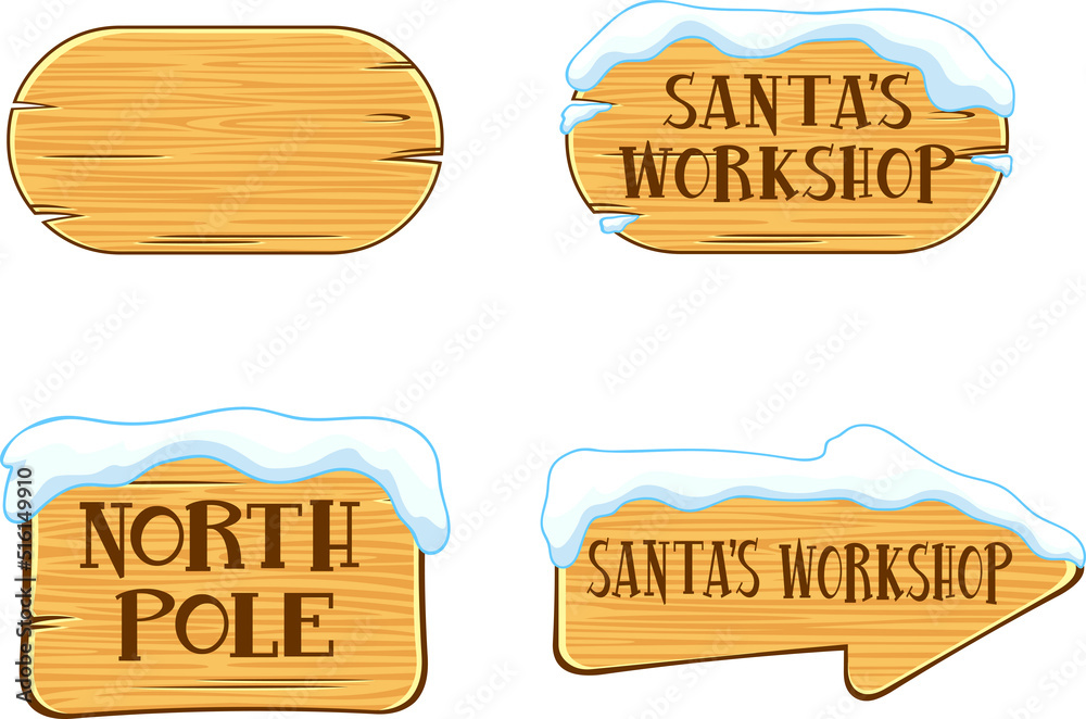 Cartoon Christmas Holiday Wooden Sign. Vector Hand Drawn Collection Set ...