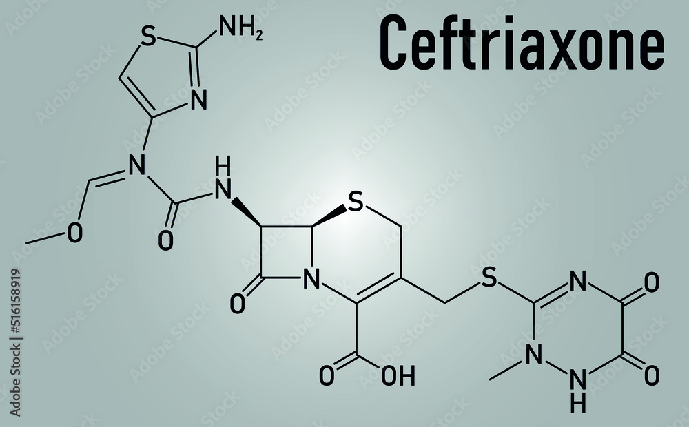 Skeletal formula of Ceftriaxone antibiotic drug molecule. Third ...