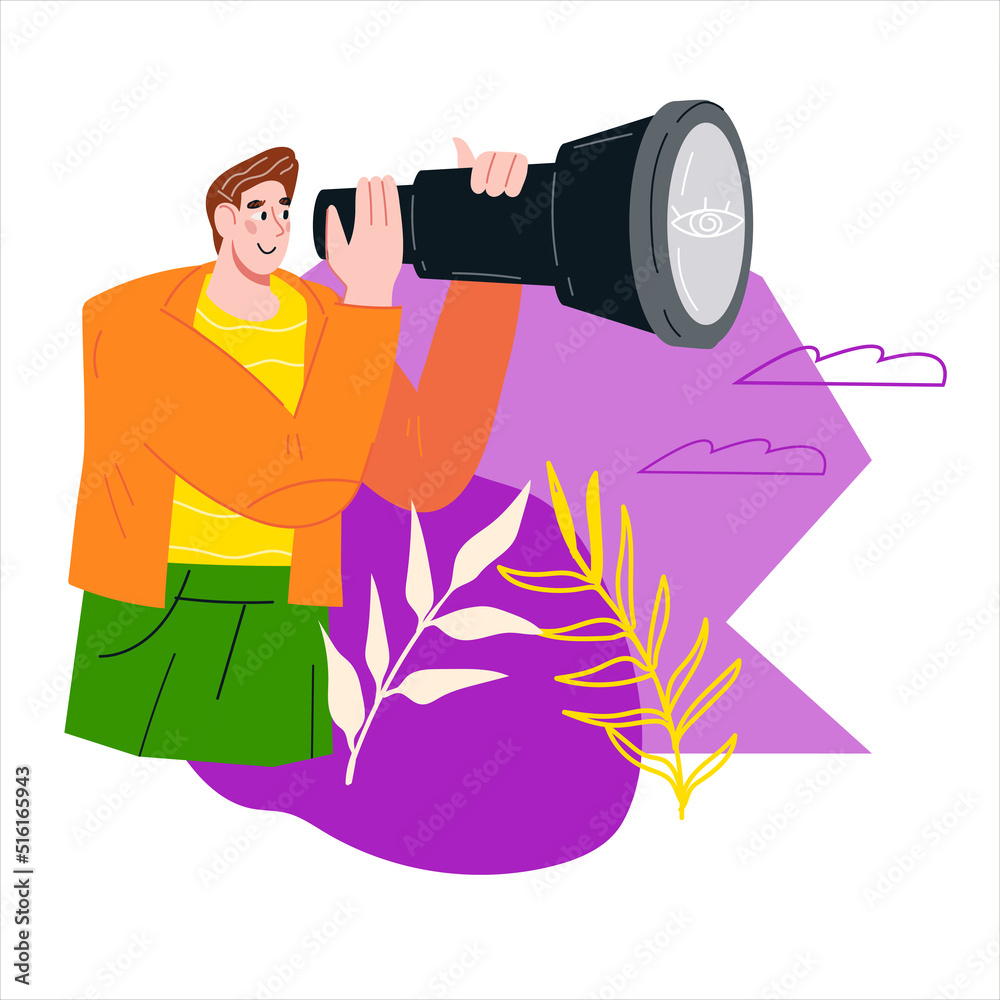 Businessman watching through binocular as concept of business future ...