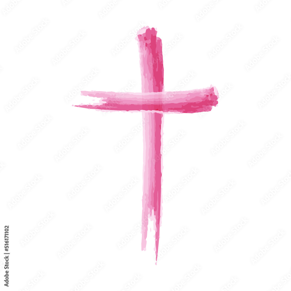 Red christian cross icon. Hand drawn christian cross. Abstract linear ...