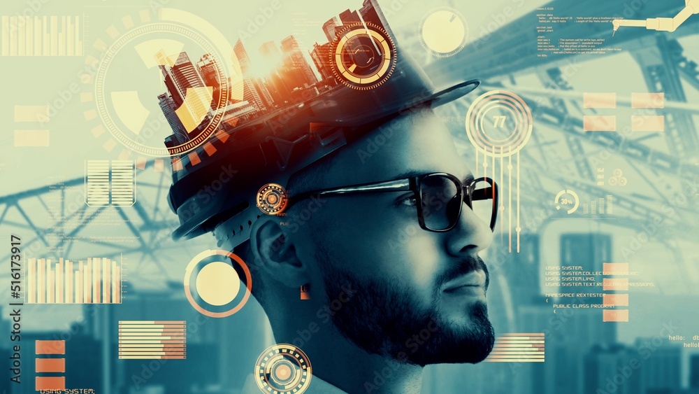 Future building construction and inventive engineering project concept ...