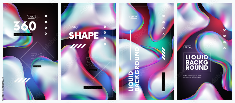 Abstract background set with liquid splash rainbow gasoline spill ...