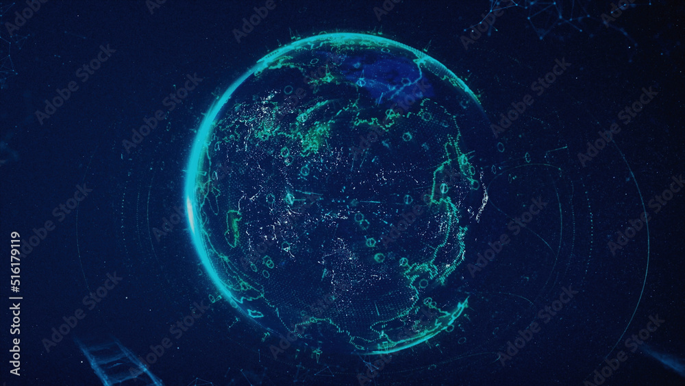 Digital data globe, abstract 3D scientific and technological background ...