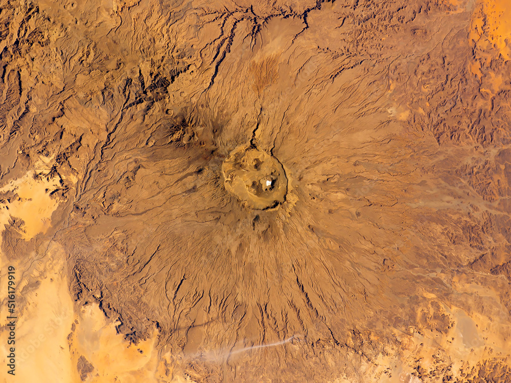 Top view of Emi Koussi Volcano, Chad, the highest of Africa’s Sahara ...