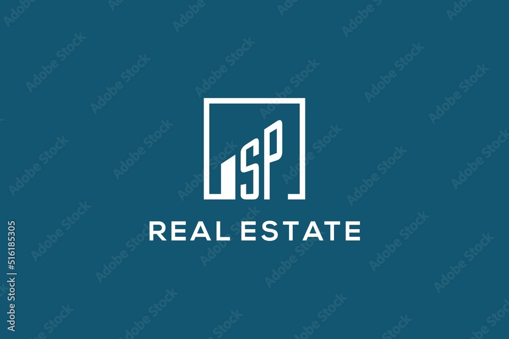Letter SP square line with building logo design, creative monogram logo ...