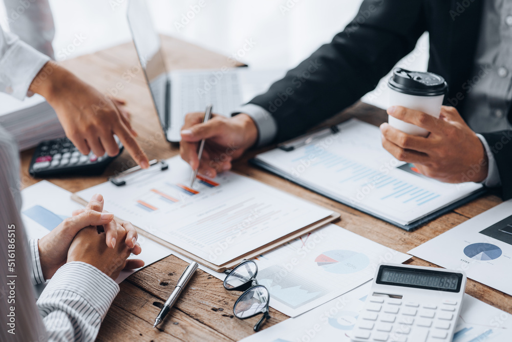Meeting room atmosphere of a startup company, the finance department is ...