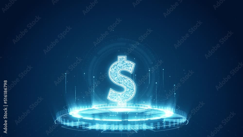 Motion graphic of Blue digital money logo with futuristic technology ...