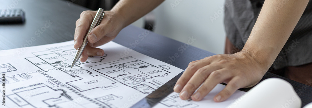 Architectural building design and construction plans with blueprints ...
