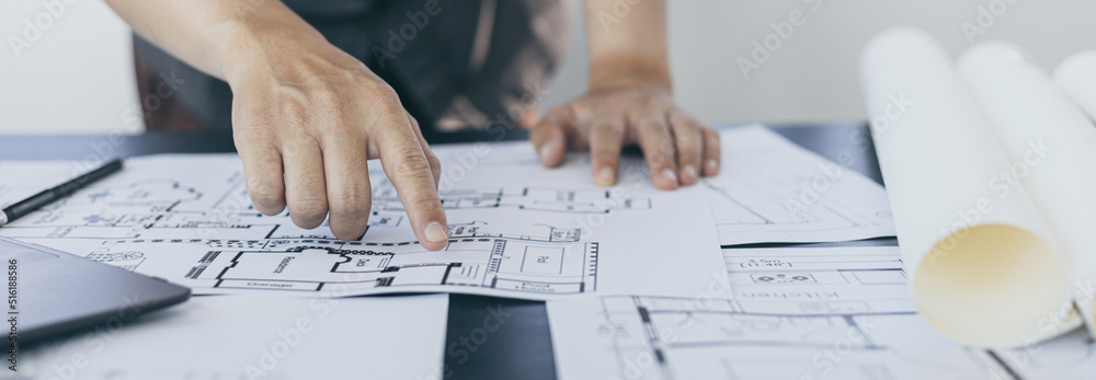Architectural building design and construction plans with blueprints ...