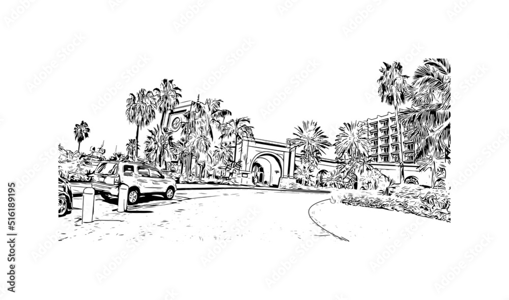 Building view with landmark of Nassau is the capital in Bahamas. Hand ...