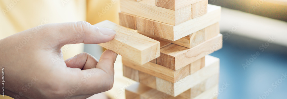 Business growth with wooden blocks concept, Planning to Reduce ...