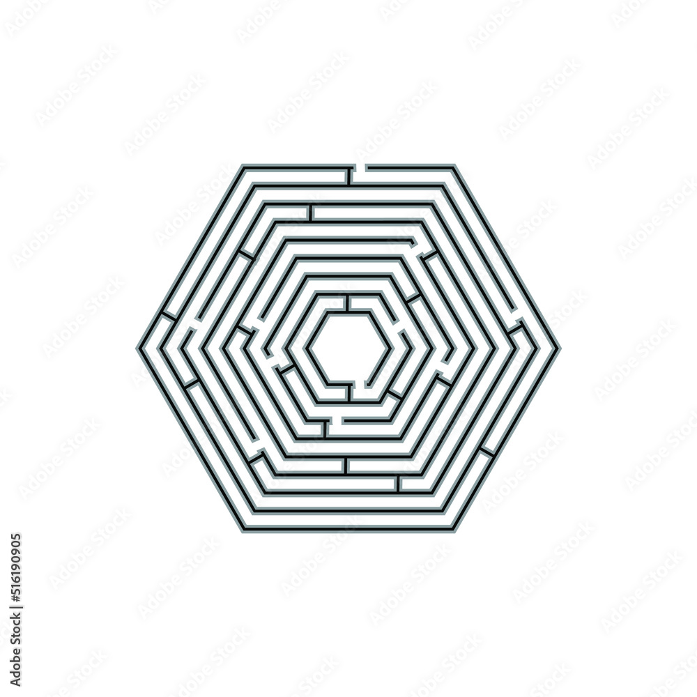 Maze. Find right way. Isolated simple hexagon maze black line on white ...
