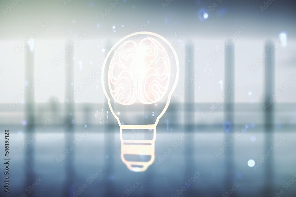 Abstract virtual idea concept with light bulb and human brain ...