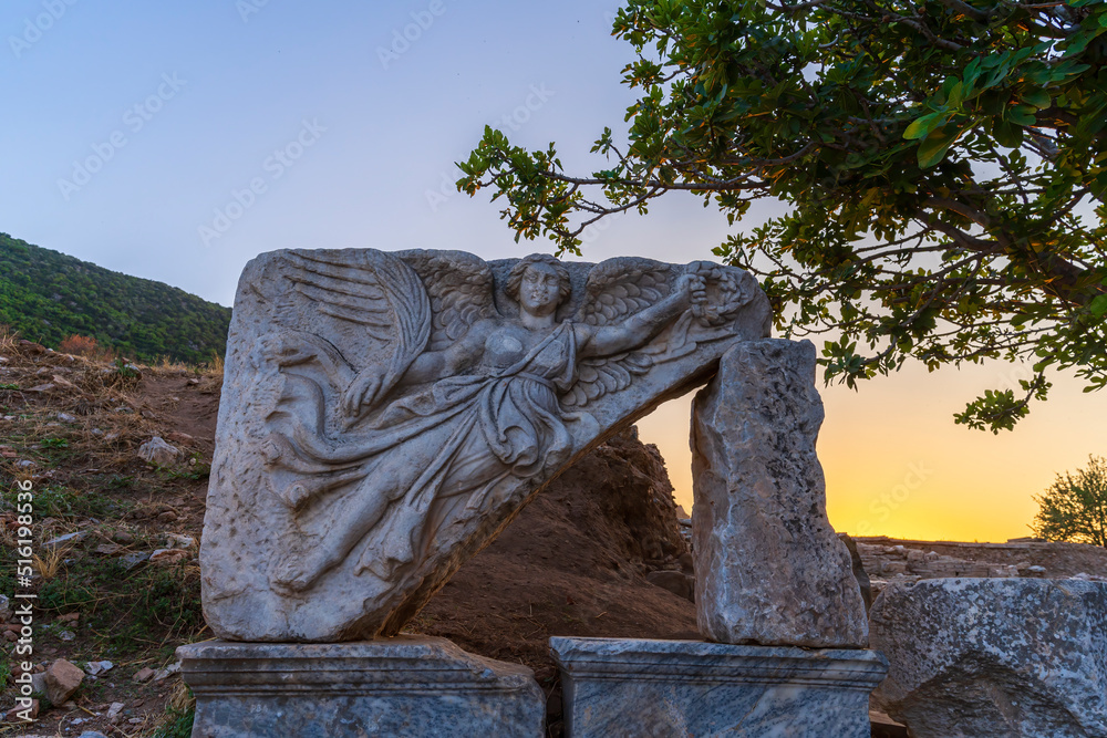 The famous stone carved statue of Nike, the Goddess of Victory, the ...