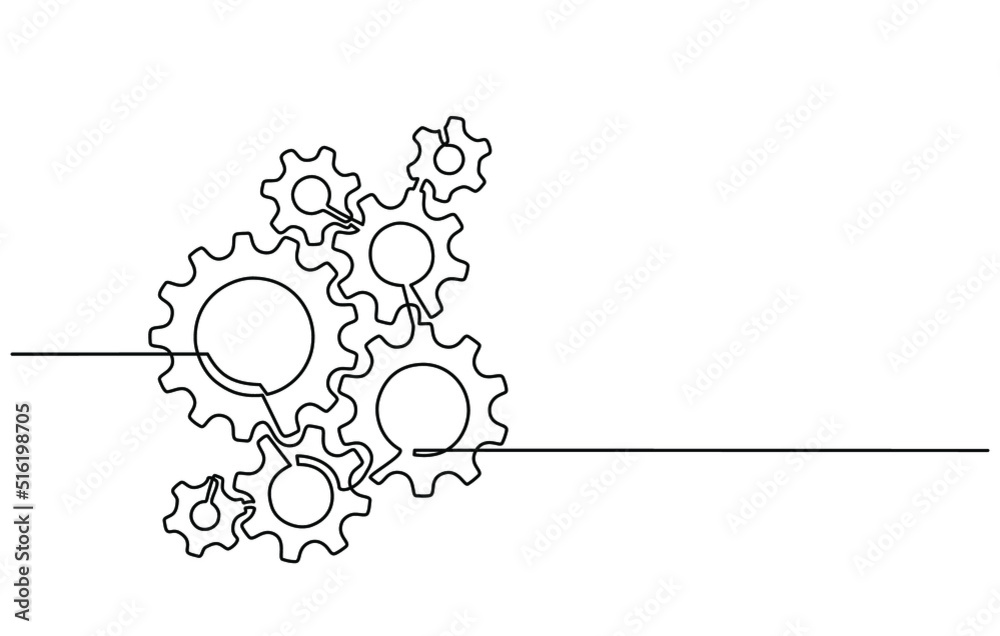 Continuous line drawing of machine gears. Vector illustration of a gear ...