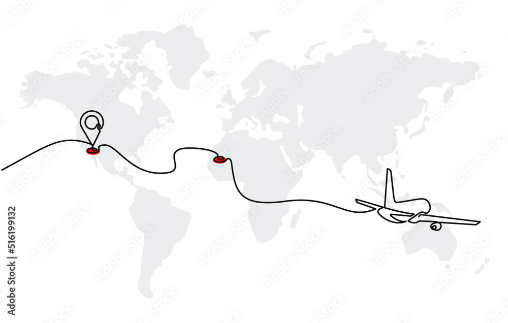 Continuous Line Drawing Of Aircraft Flight Routes And Airport continuous-line-drawing-of-aircraft-flight-routes-and-airport